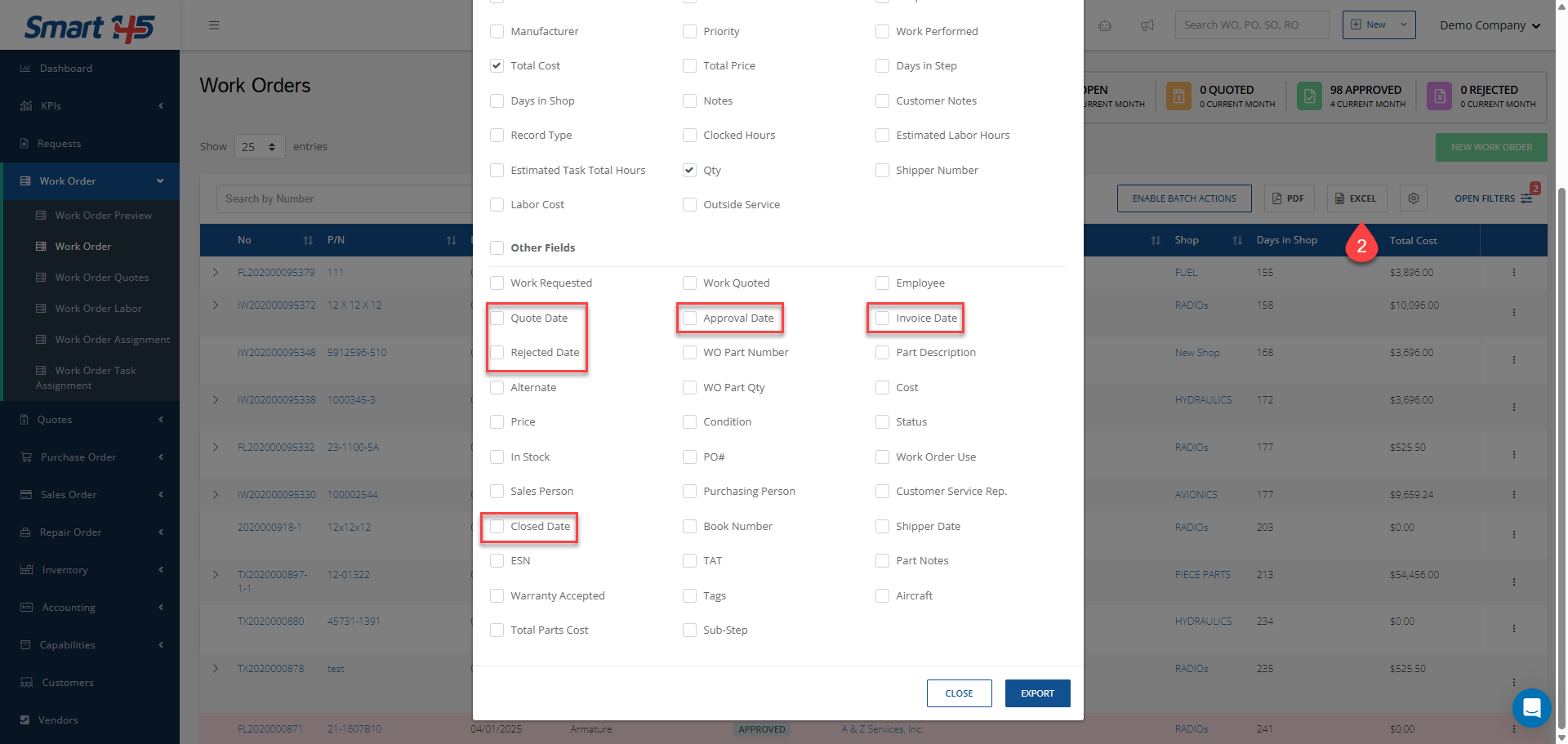 How can I generate a monthly report of work orders for each status? | Smart145